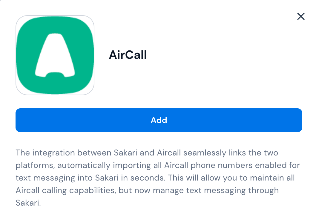 Connect the Aircall integration – Sakari Support Center