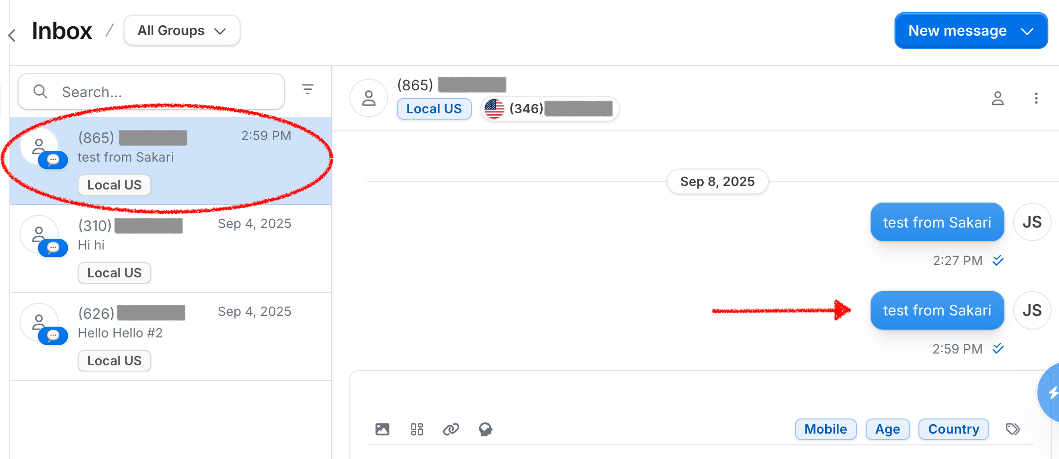Find messages in the Inbox – Sakari Support Center